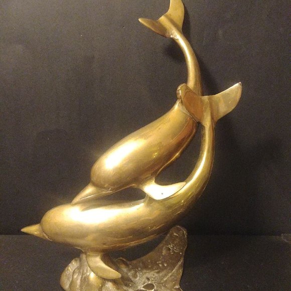 no brand | Art | Mcm Huge Solid Brass Double Dolphins Sculpture Korea ...